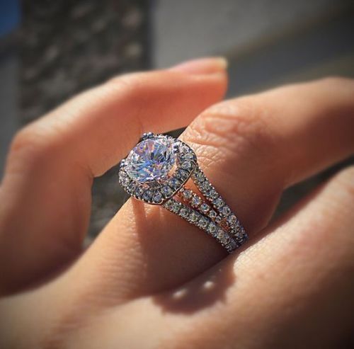 Triple Shank 2.60Ct Simulated Diamond Halo Engagement Ring 14k White ...