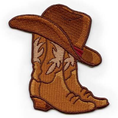 Cowboy Hat Boots Patch Western Brown Rodeo Embroidered Iron On | eBay