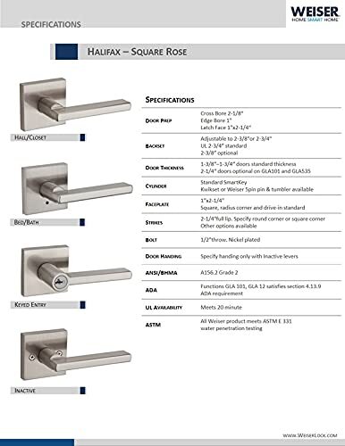 Weiser by Kwikset Halifax Lever, Square Rose Privacy Function, Satin ...