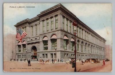 Chicago Illinois IL Public Library U.S. Flag Postcard c1910 | eBay