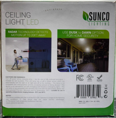 Sunco Lighting 4 Pack LED Ceiling Light 9", Motion Sensor, 17W, 3000K ...