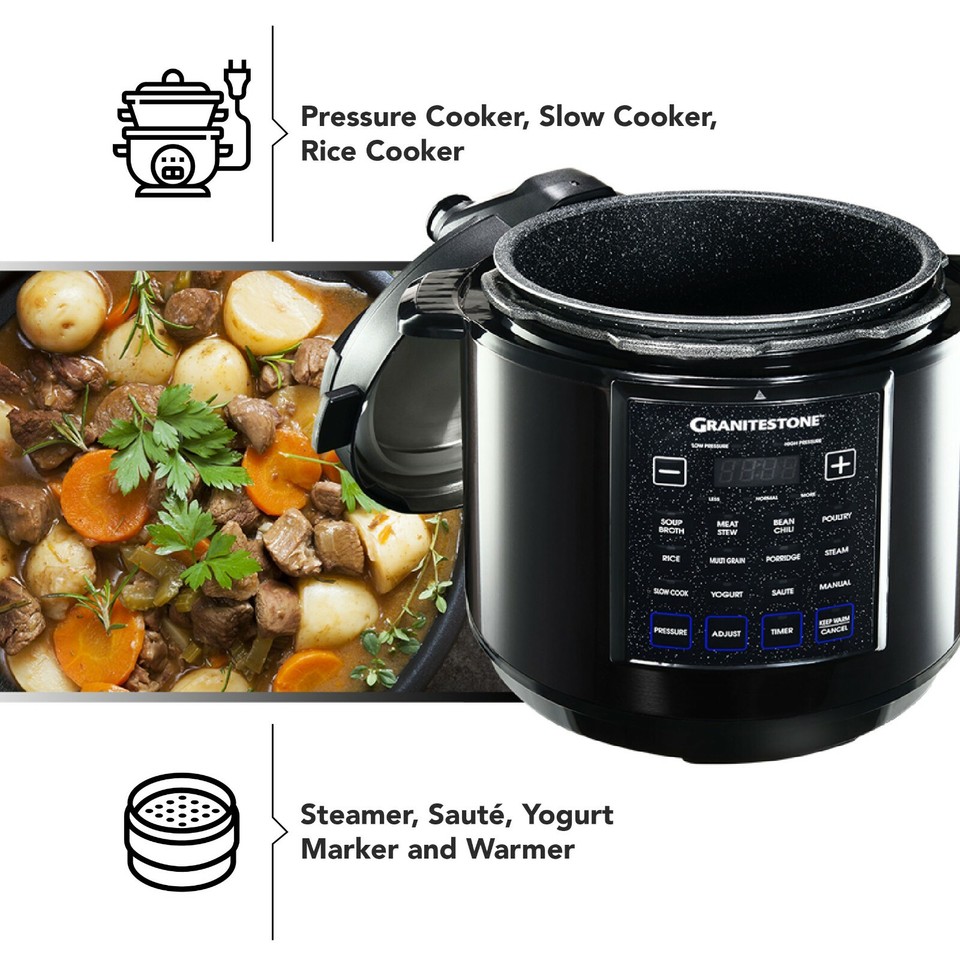 Granitestone Diamond 12 in 1 Non Stick Multi Cooker, 6 Quart and LED ...