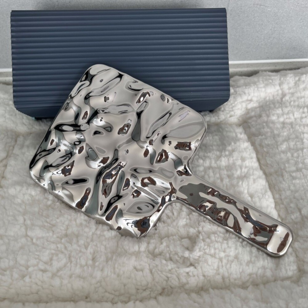 Round Hand Makeup Mirrors Electroplated Handle Cosmetic Mirror Women | eBay