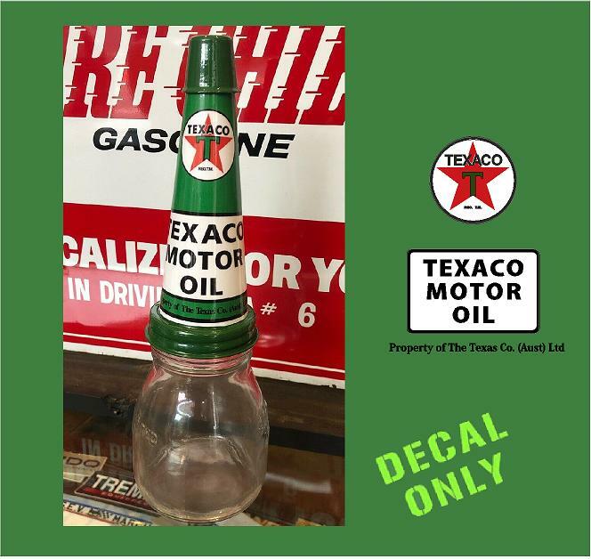VINTAGE TEXACO OIL BOTTLE POURER Decal Sticker Garage Mancave Motor oil ...