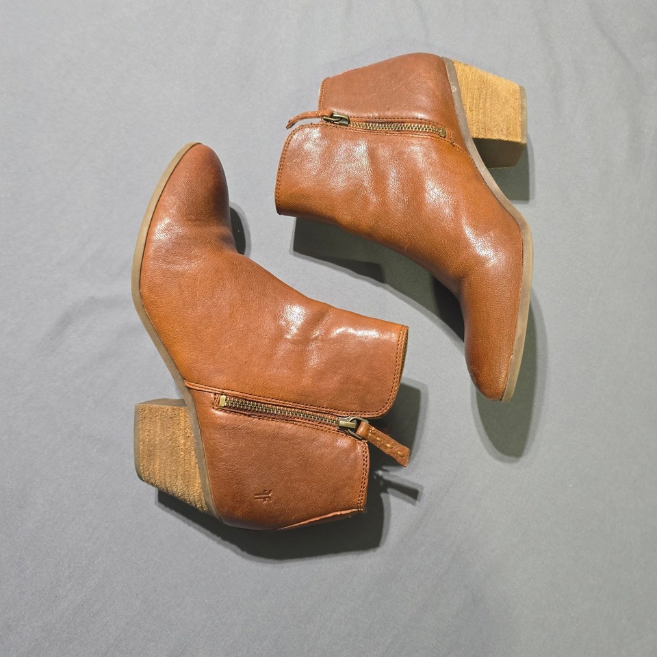 FRYE Women's Brown Leather Judith Double Zip Ankle Boots Block Heel ...