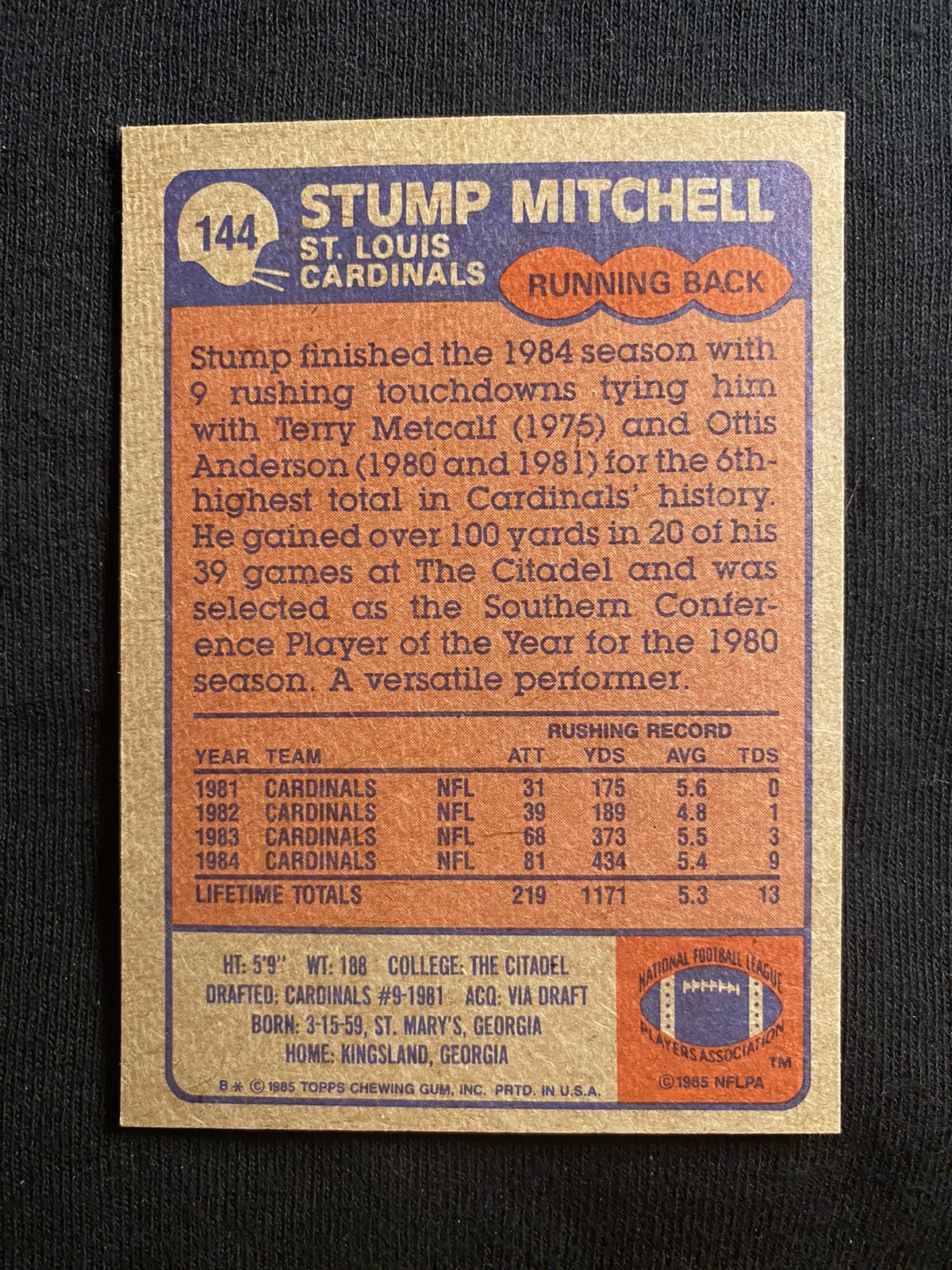 1985 Topps - #144 Stump Mitchell Cardinals | eBay
