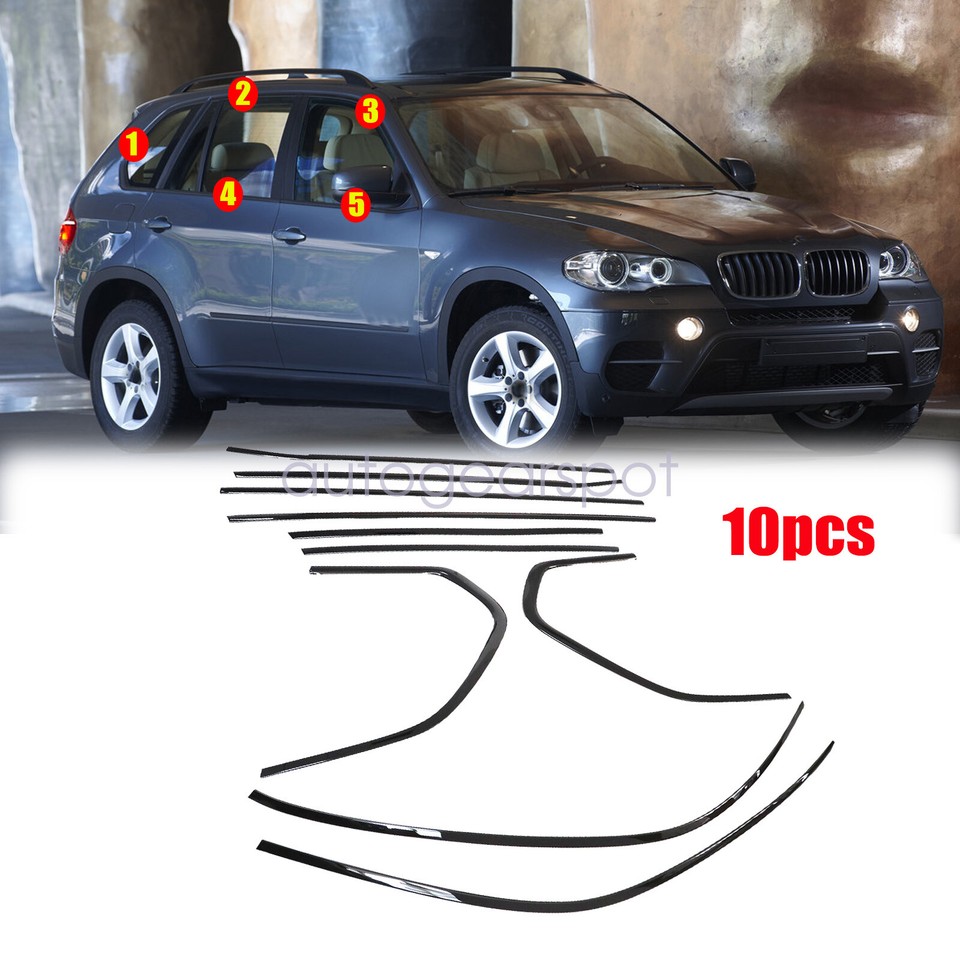 For BMW X5 E70 2007-2013 Gloss Black Window Molding Trim Strips ...