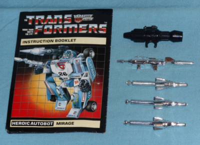 original G1 Transformers MIRAGE WEAPONS + BOOKLET LOT gun launcher ...