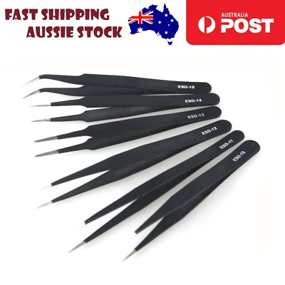 6Pcs/Set Stainless Steel Tweezers Anti-Static Electronic Components ...