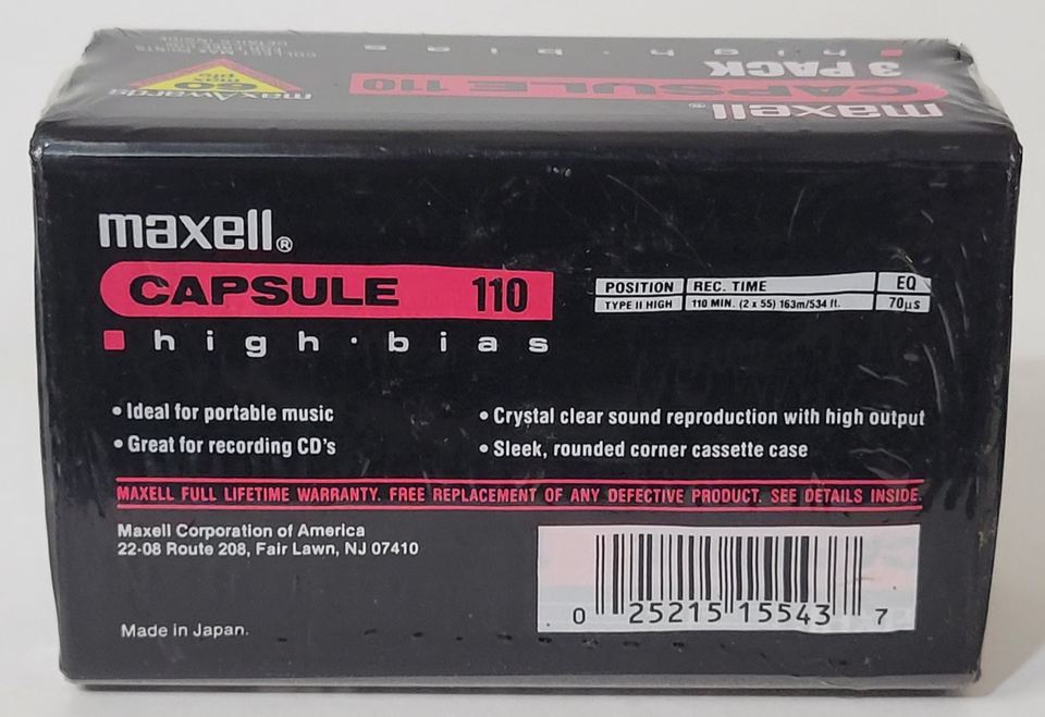 Maxwell Capsule 110 Cassette Tape NEW SEALED 3 Pack High Bias Japan ...