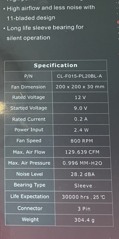 Thermaltake 200mm Pure 20 Series Black 200x30mm Thick Quiet High ...