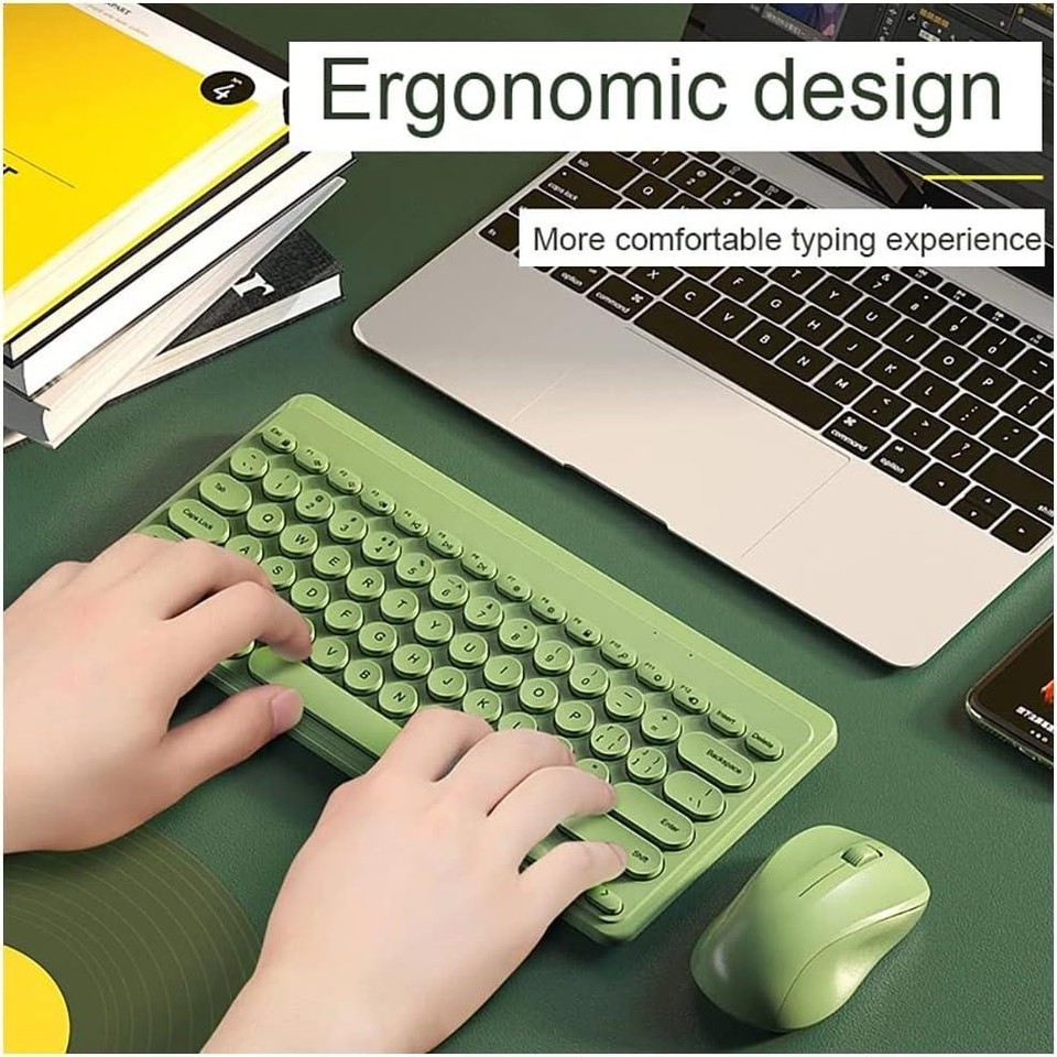 Keyboard and Mouse Combo,2.4G Wireless 79 Cute Round Keys Small ...