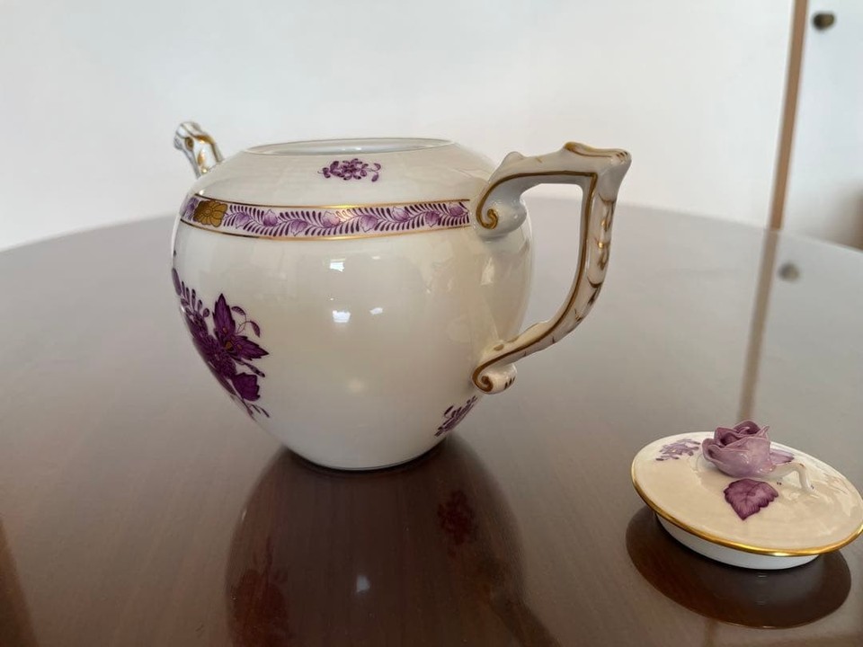 Herend Chinese Bouquet Purple Lilac Tea Pot Teapot 800ml Apponyi Flower ...