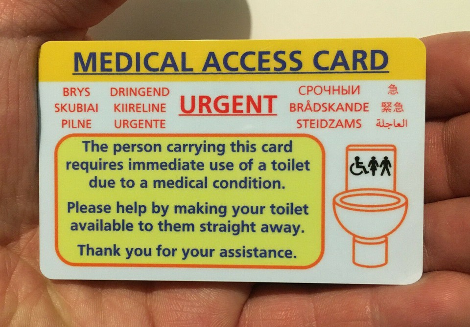 WATERPROOF TOILET ACCESS CARD for urgent bladder / bowel / medical ...