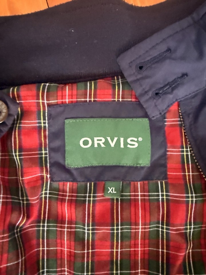 Vintage Orvis Bomber Jacket Mens L Navy Full Zip Tartan Plaid Lined ...