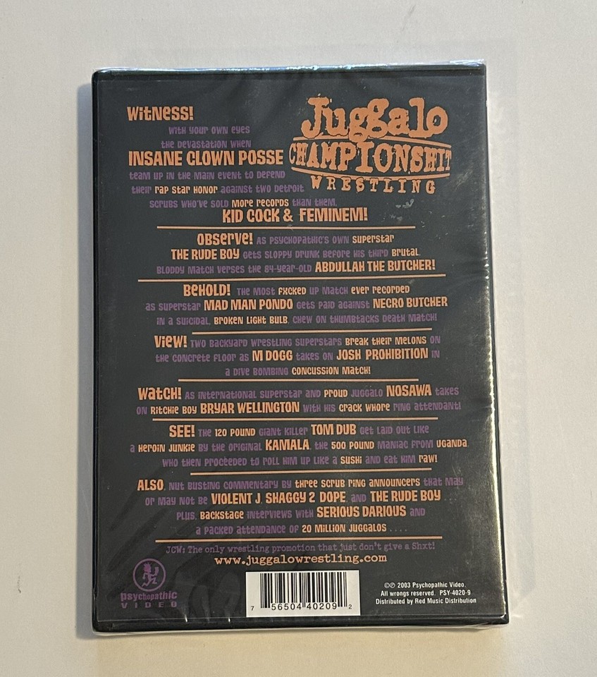 JCW JUGGALO WRESTLING VOL 3 DVD INSANE CLOWN POSSE ICP ECW AEW WWE RARE ...
