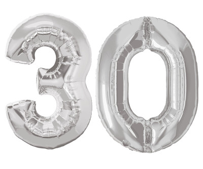 16 inch 30 Silver Number Balloons 30th Birthday Party Anniversary Foil ...