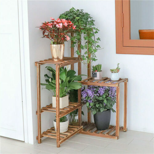 Vintage Wood Corner Plant Stand Rack Pots Display for Indoor Outdoor ...