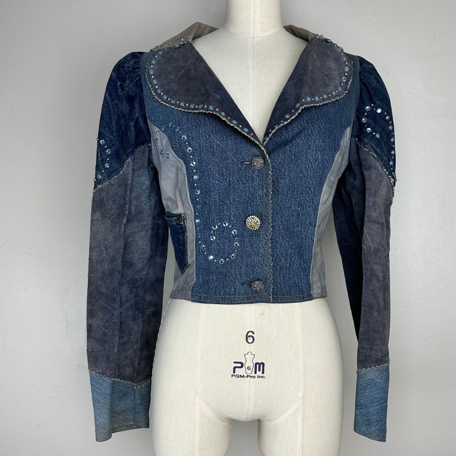Vintage 1970s Love Melody Denim Leather Patchwork Jac… - Gem