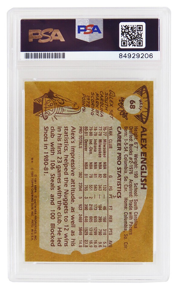 Alex English Signed Nuggets 1981-82 Topps Basketball Card #W68 - (PSA ...