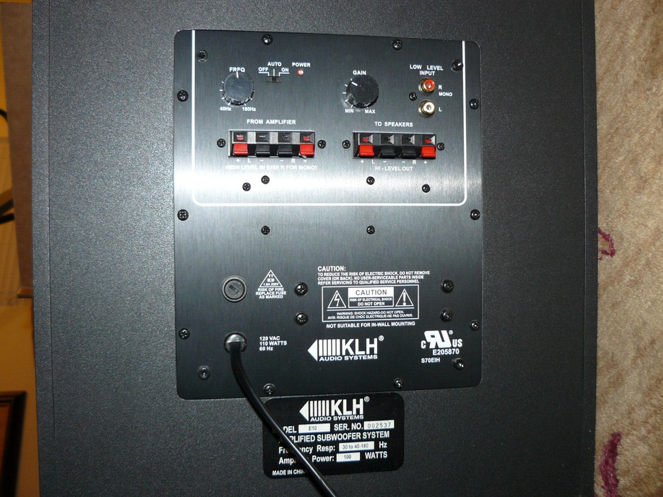 KLH E10 Home Theater Powered Subwoofer Rare Sounds Excellent Condition ...