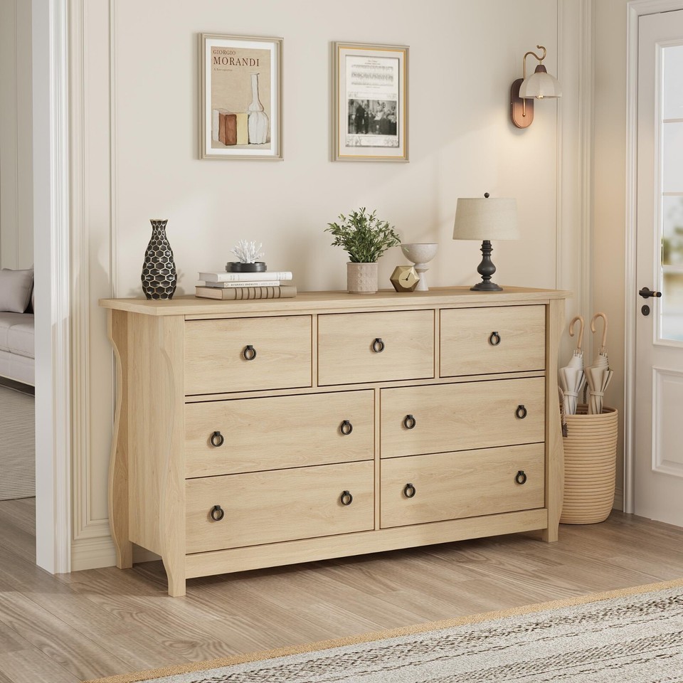 7 Drawers Dresser Wood Storage Chests with Curved Legs for Bedroom,3/6 ...