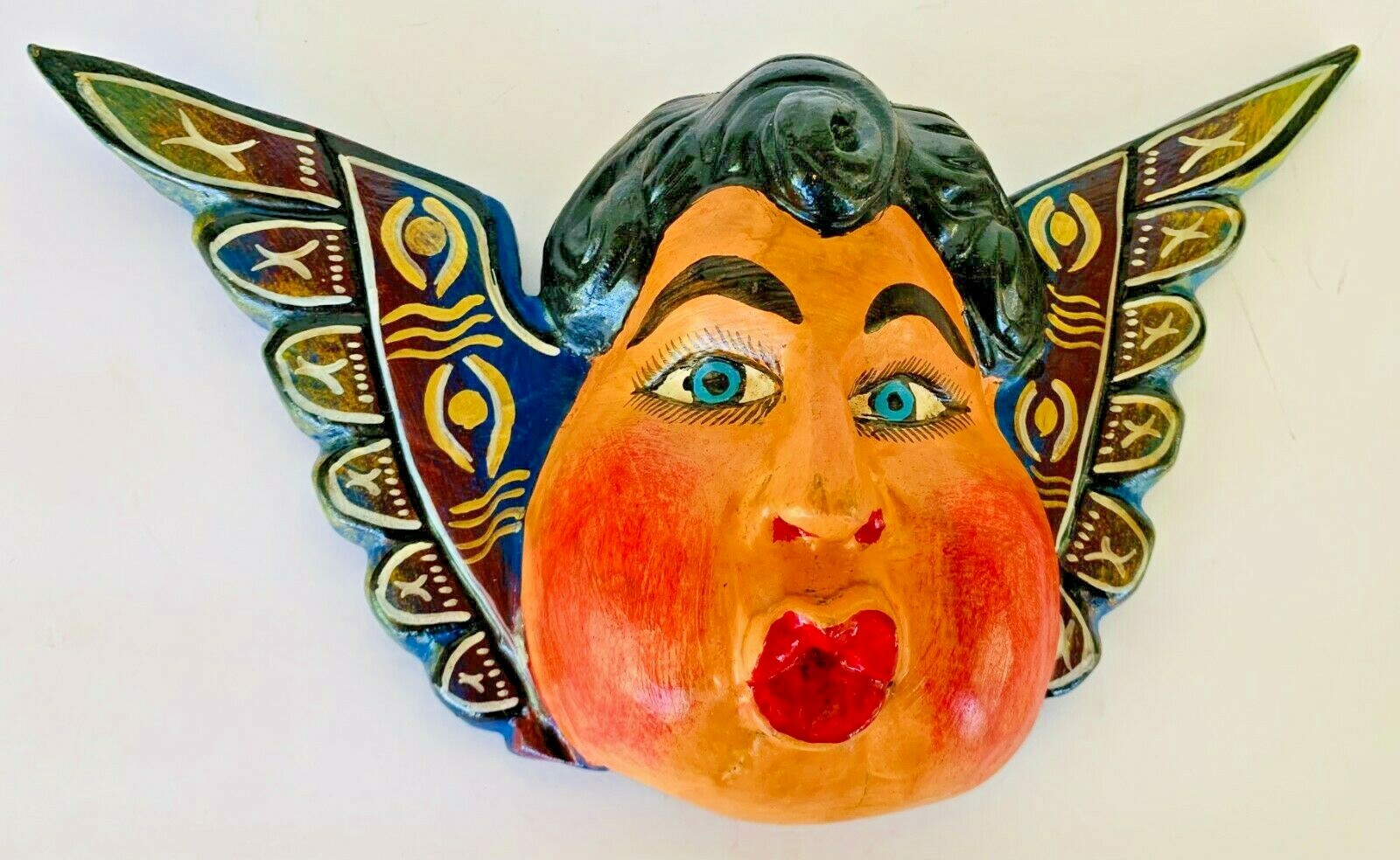 Mexican Folk Art Carved Wood Angel Cacheton Bust Wall Hanging Colonial ...
