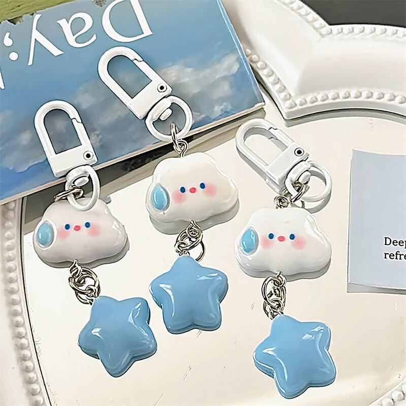 Cute Sweaty Cloud Star Keychain Girls Cartoon Kawaii Key Ring For Women ...