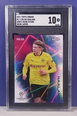 2021 Topps Chrome Aoki's Neon Future ERLING HAALAND Neon Lazers SGC 10 ...