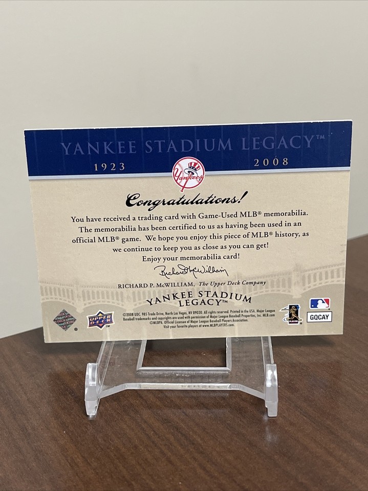 2008 UPPER DECK NEW YORK YANKEES STADIUM LEGACY JERSEY RELIC ...