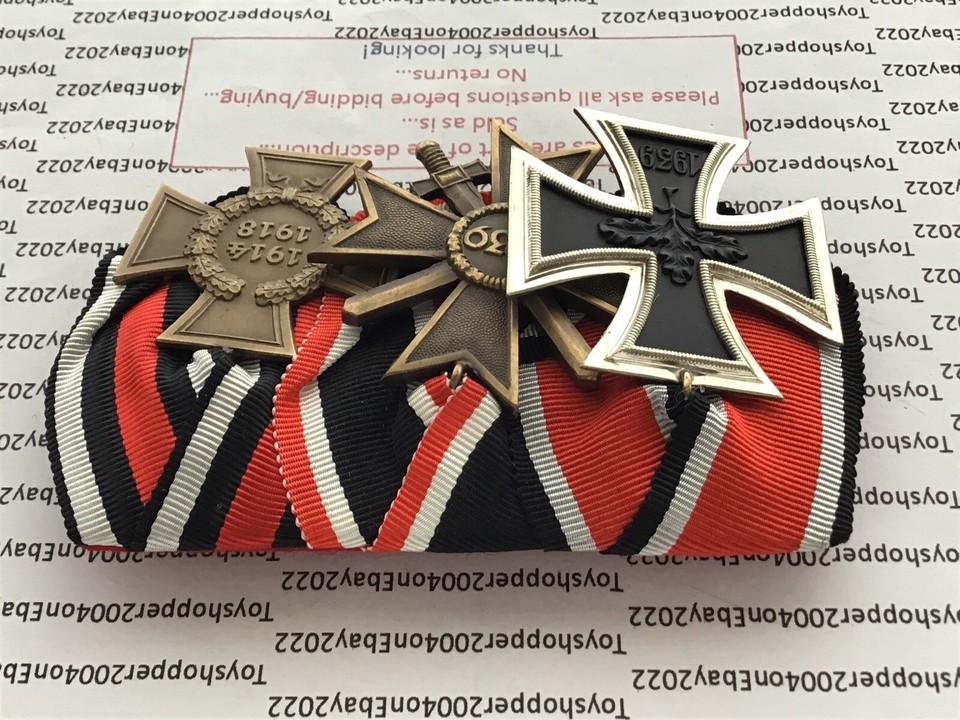 German WW2 1957 Veteran’s 3 Place Medal Bar Iron Cross War Merite Cross ...