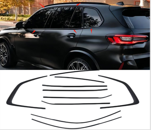 For BMW X5 G05 2019-22 Black Stainless Full Window Molding Strip Cover ...