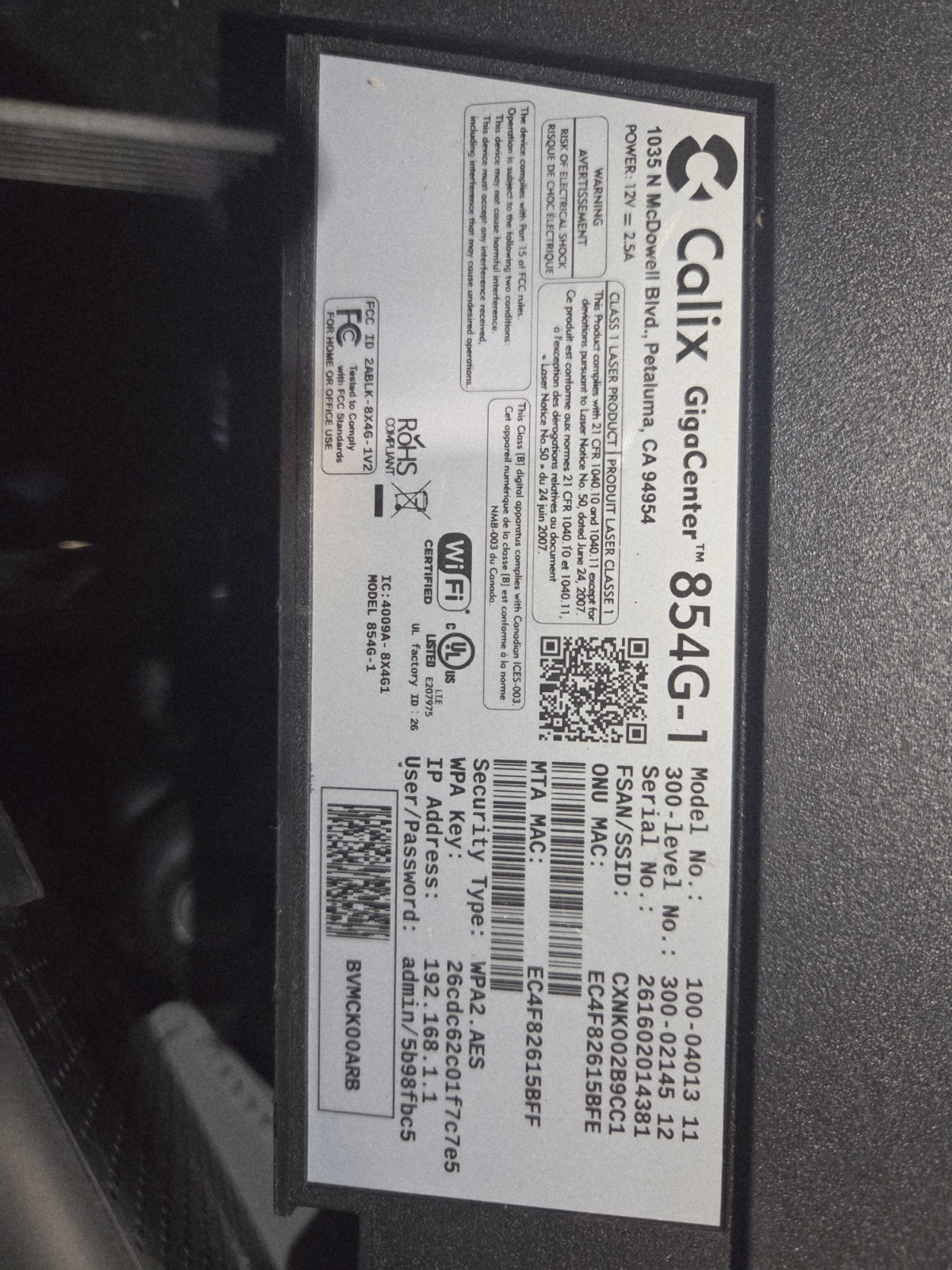 NEW Calix 854G-1 GigaCenter Hight-Performance Modem & Router Combo NO ...