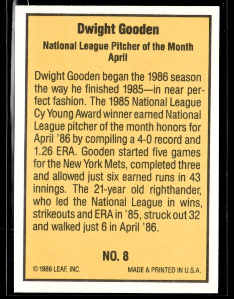 1986 Donruss Highlights #8 Dwight Gooden Baseball Card 0501G | eBay