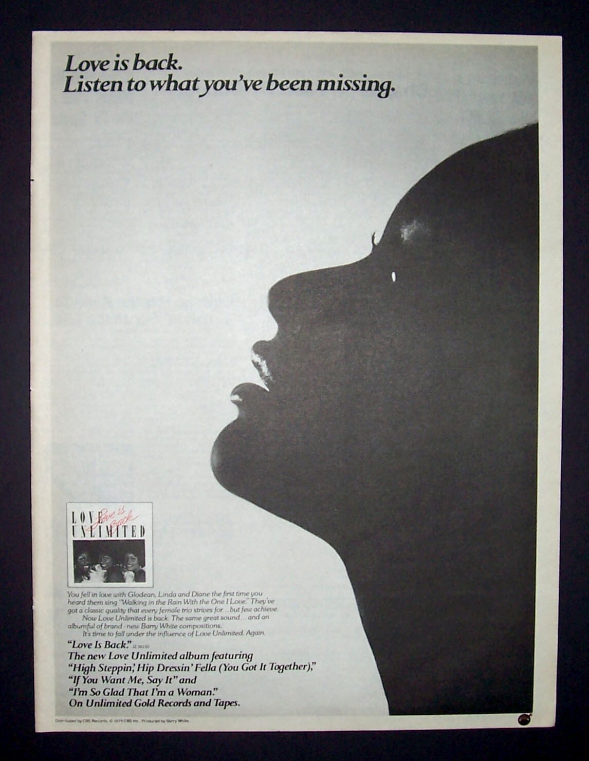 Love Unlimited Love Is Back 1979 Short Print Poster Type Ad, Promo ...