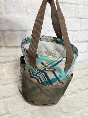Thirty One Shower Power Round About Caddy Teal Sea Plaid Mesh Tote ...