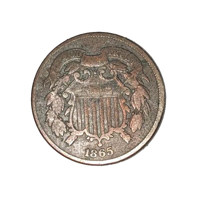 1865 Two Cent Piece 2C Ungraded Civil War Date US Copper Coin CC22605 ...
