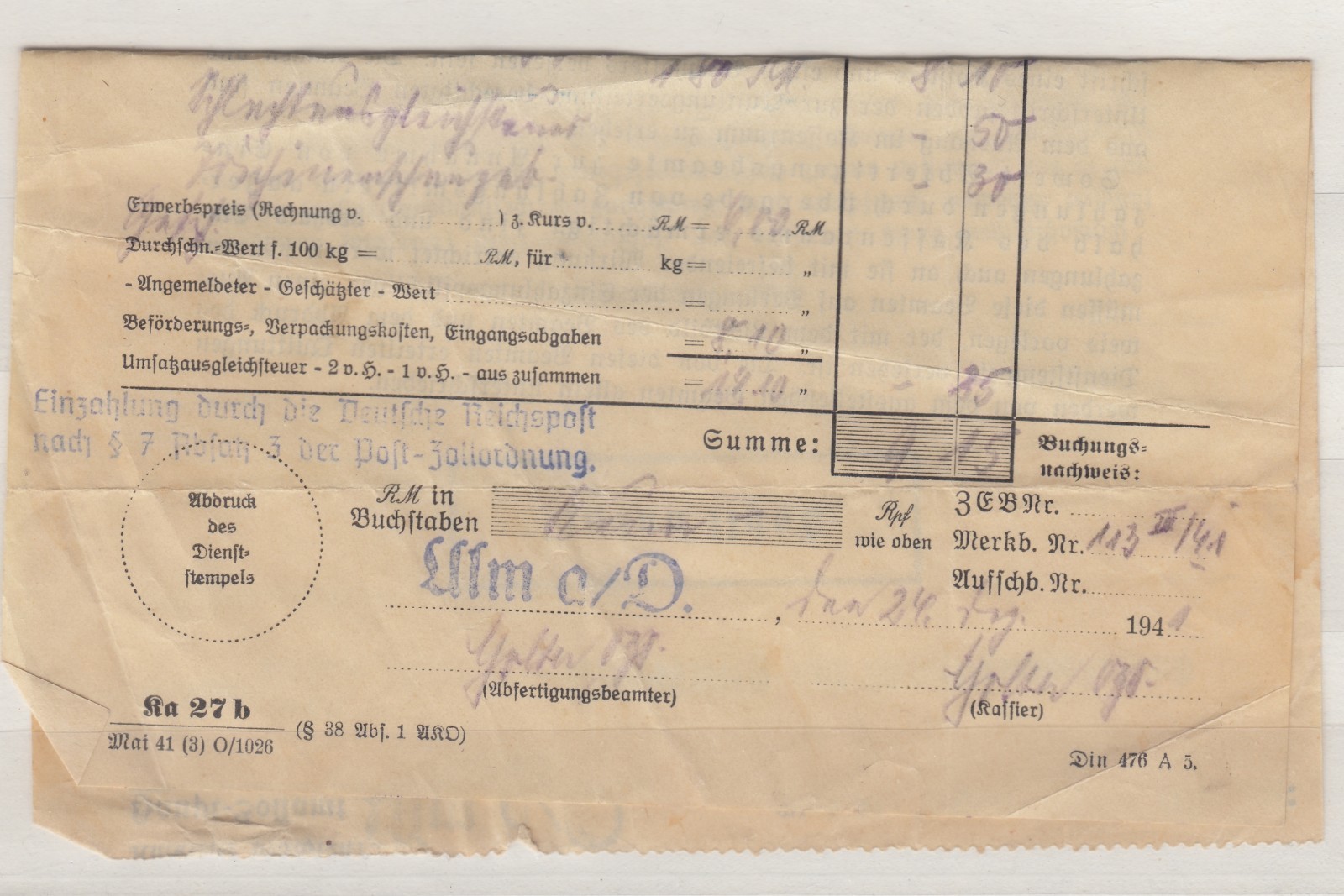 Germany 1941 Dispatch Receipt J2108 | eBay UK