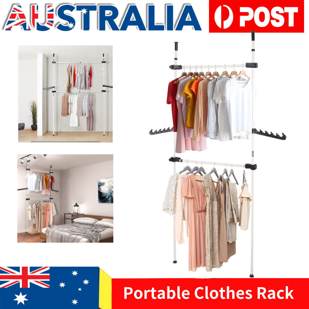 Telescopic Wardrobe Organizer Heavy Duty Movable Hanging Rail Garment ...