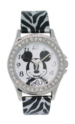 Disney Mickey Mouse Round Analog White Stone Zebra Pattern Watch #16593 ...