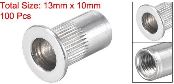 100pcs #10-32 Rivet Nuts Aluminium Alloy Knurled Flat Head Threaded ...