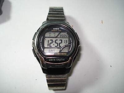 RARE VINTAGE CASIO DUAL TIME WAVE CEPTOR WORLD TIME STOPWATCH CHRONO ...