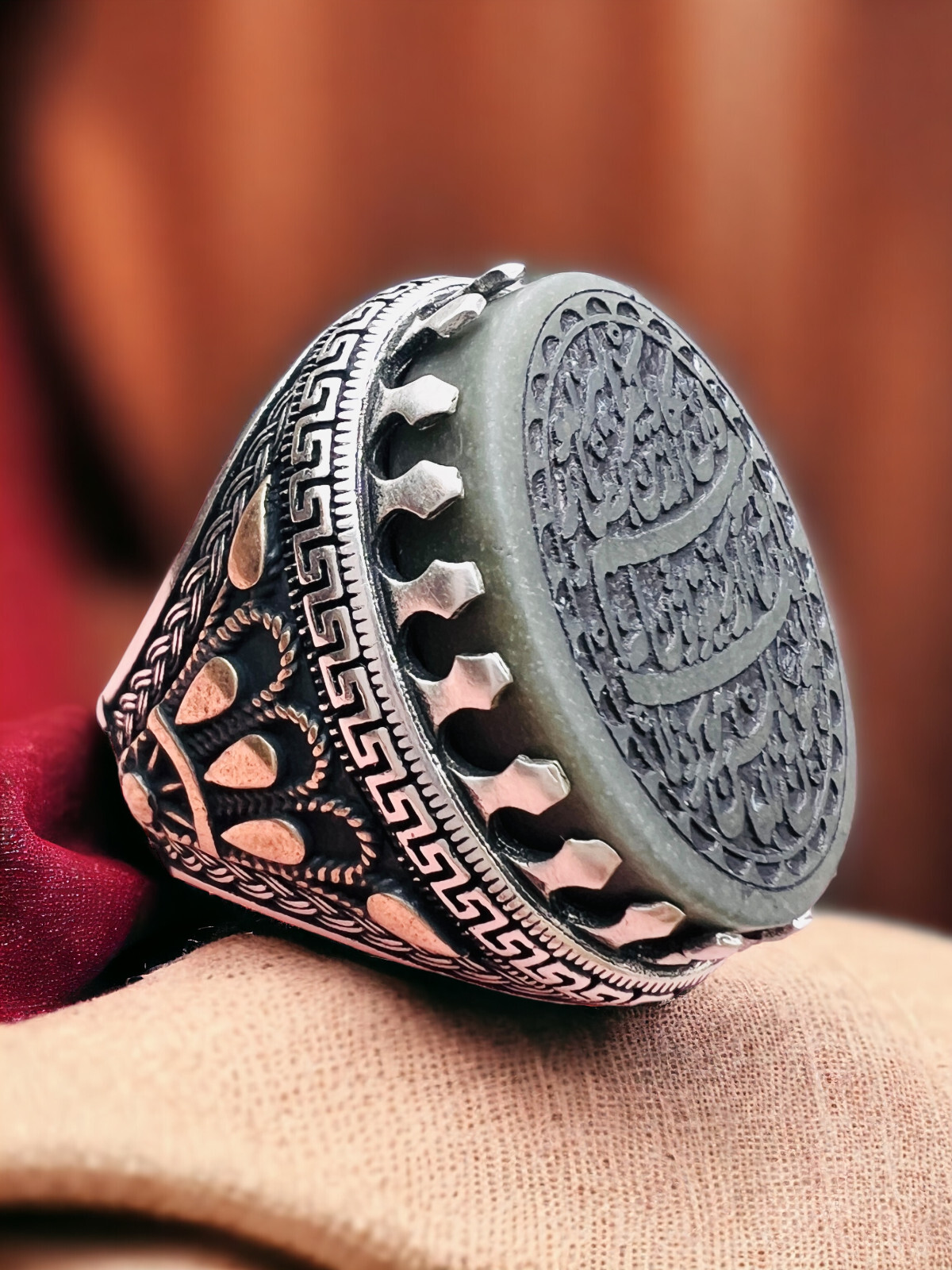 925 Silver Van Yekad 786 Protection Quranic Islamic Natural jade Ring ...