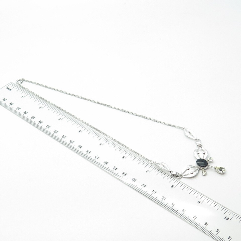 925 Sterling Silver Onyx & Rhinestone Filigree Double Cable Chain ...