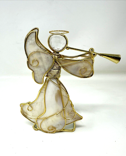 Capiz Shell Christmas Angel With Horn Tea Light Holder Brass Wire 6 ...