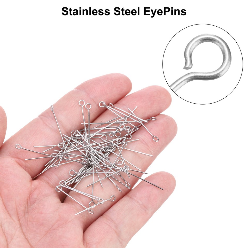 300pcs Stainless Steel Eye Pins 0.6mm/24 Gauge x 25mm Headpins Jewelry ...
