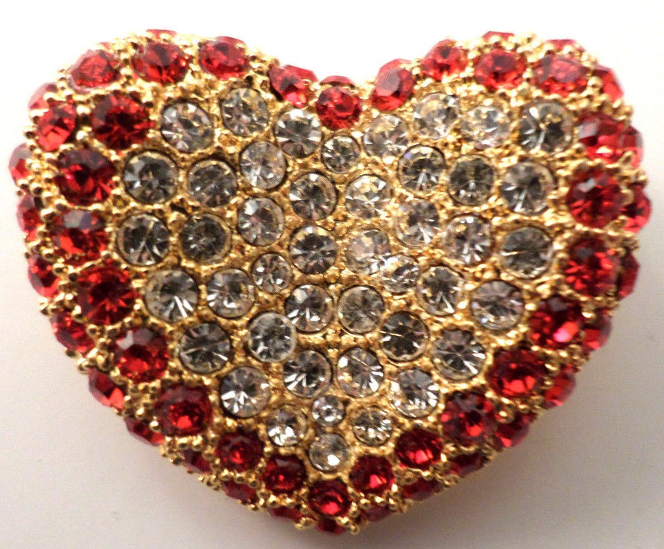 Bended Heart Red And Clear Valentines Day Love Rhinestone Bling Brooch ...