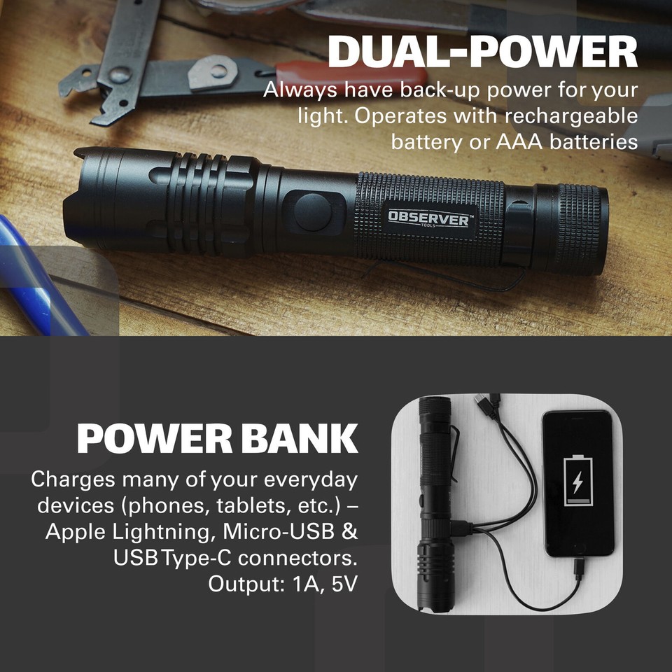 Super Bright Tactical Military LED Flashlight 1000 Lumen Rechargeable ...