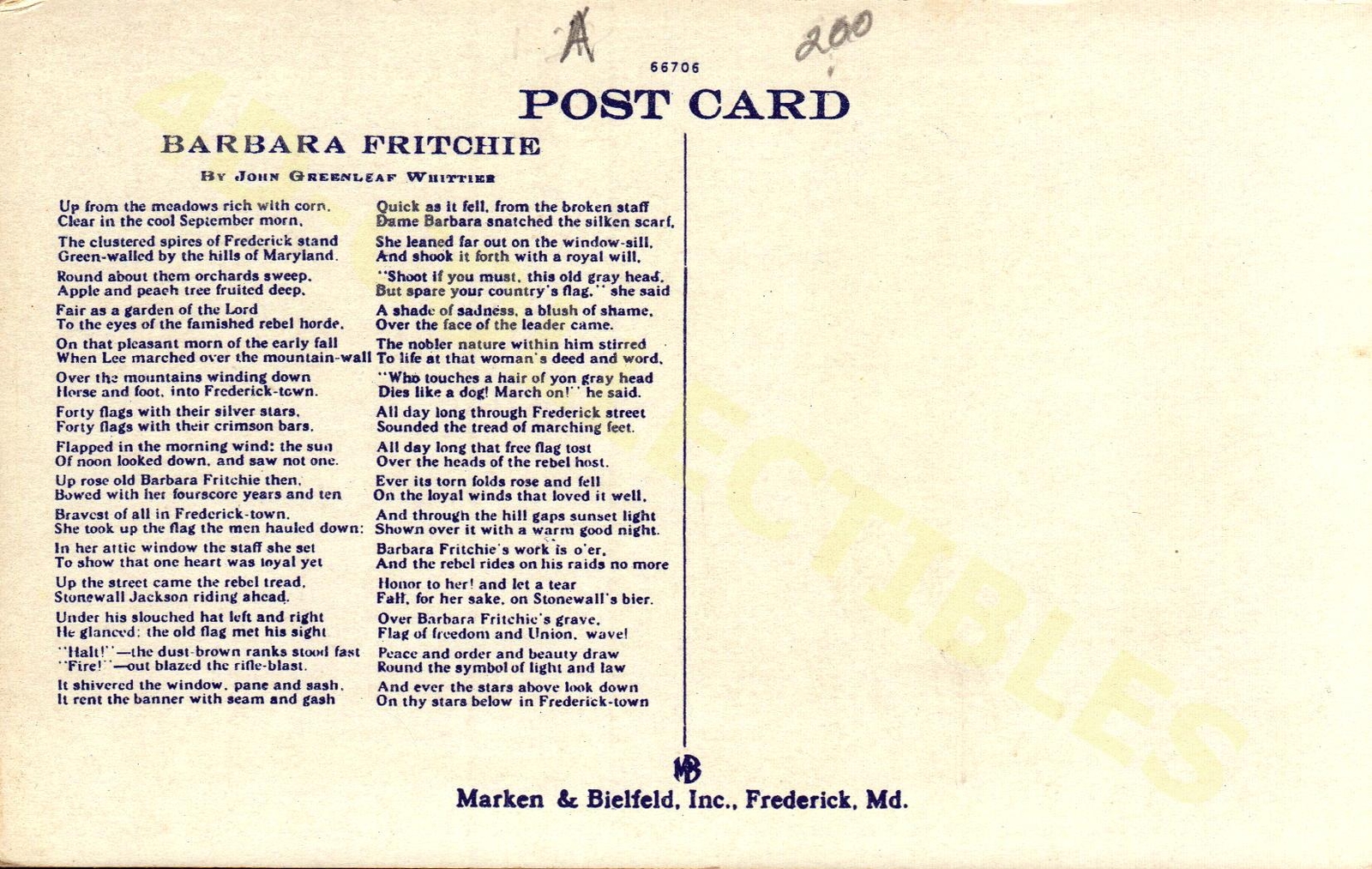 Vintage postcard Barbara Fritchie Her House and Flag Frederick MD ...