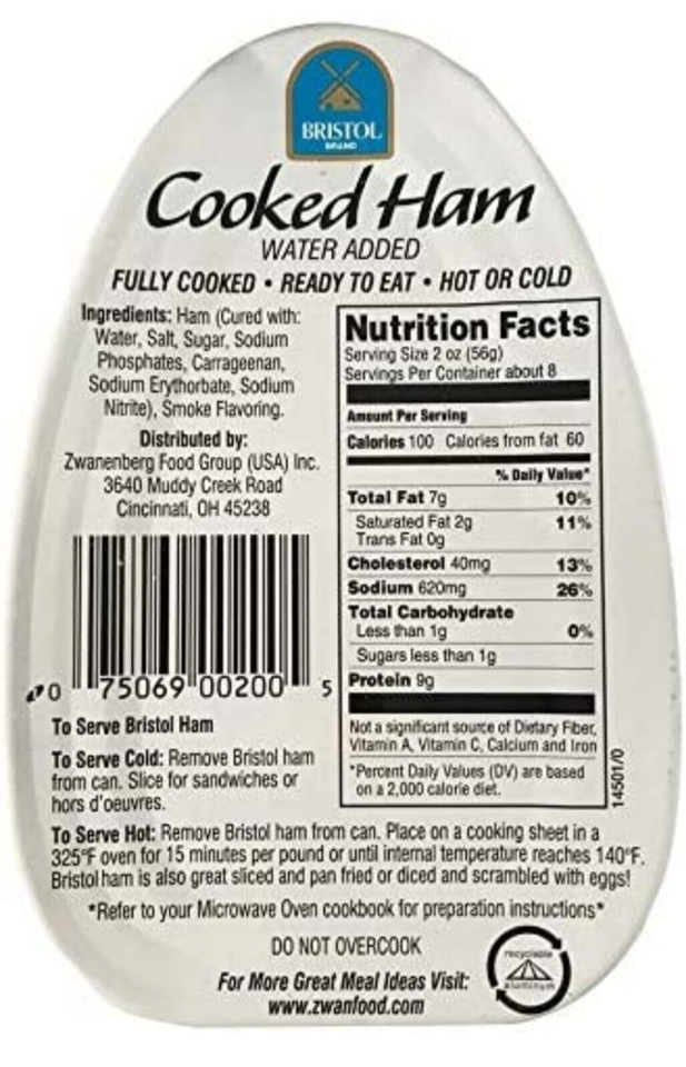 10 Bristol Cooked Ham 16oz EXP * 2027 Fully Cooked Canned Meat Ready to ...